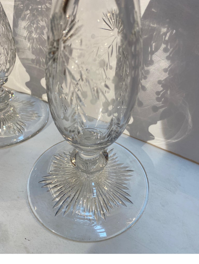 Pair of Antique Sinclair Glass Engraved Candlesticks, circa 1910 For ...