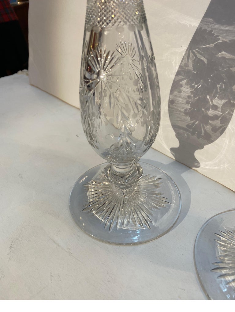 Pair of Antique Sinclair Glass Engraved Candlesticks, circa 1910 For ...