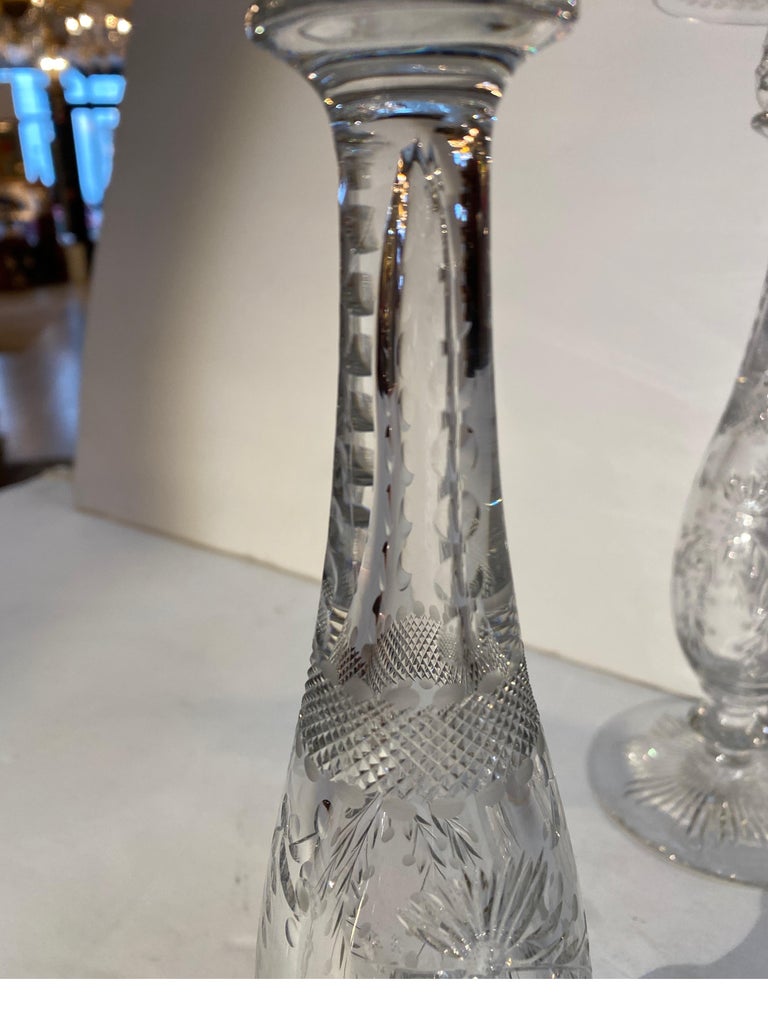 Pair of Antique Sinclair Glass Engraved Candlesticks, circa 1910 For ...