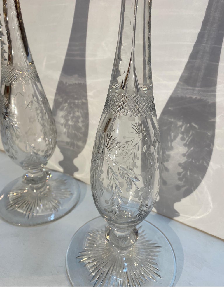 Pair of Antique Sinclair Glass Engraved Candlesticks, circa 1910 For ...