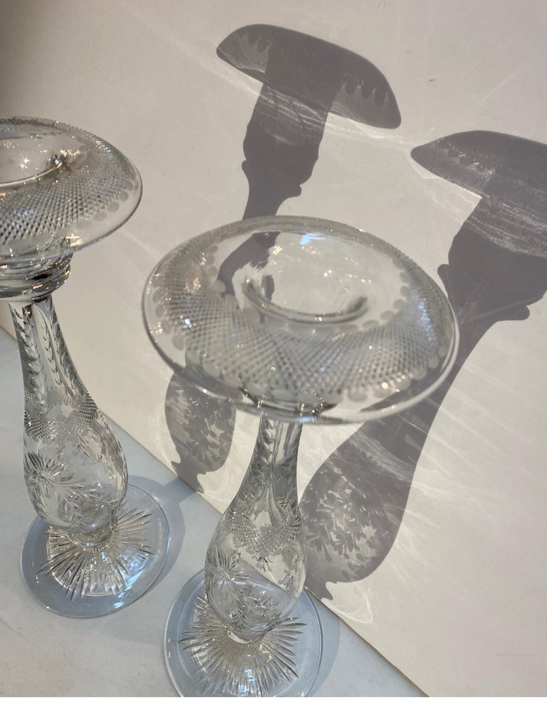 Pair of Antique Sinclair Glass Engraved Candlesticks, circa 1910 For ...