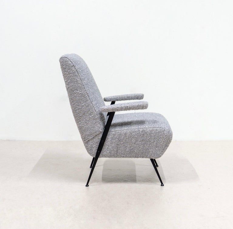 Pair of Armchairs in Grey Wool and Black Lacquered Metal Legs, Italy ...
