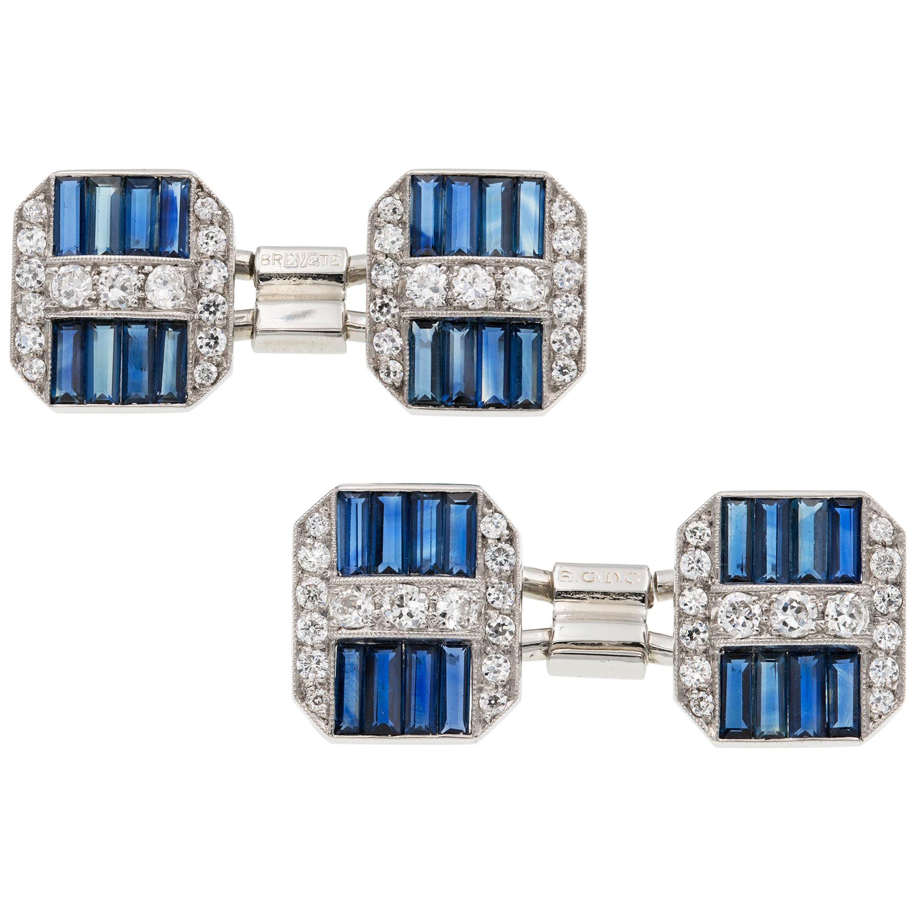 Pair of Art Deco Style Ruby and Diamond Cufflinks For Sale at 1stDibs