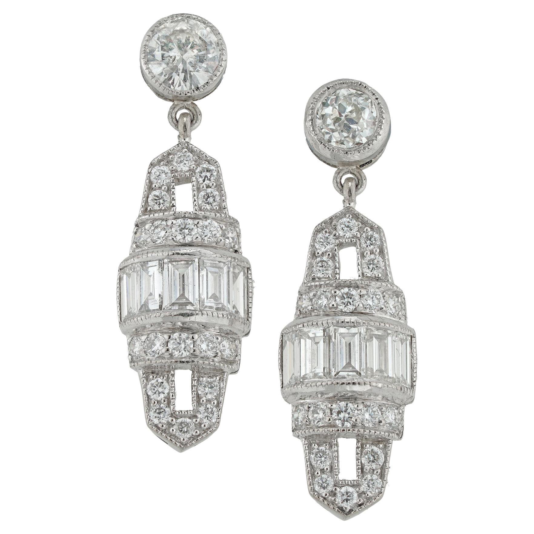 Pair of Art Deco Style Pearl and Diamond Drop Earrings For Sale at 1stDibs