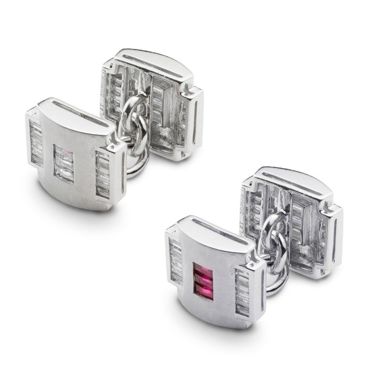 Pair of Art Deco Style Ruby and Diamond Cufflinks For Sale at 1stDibs