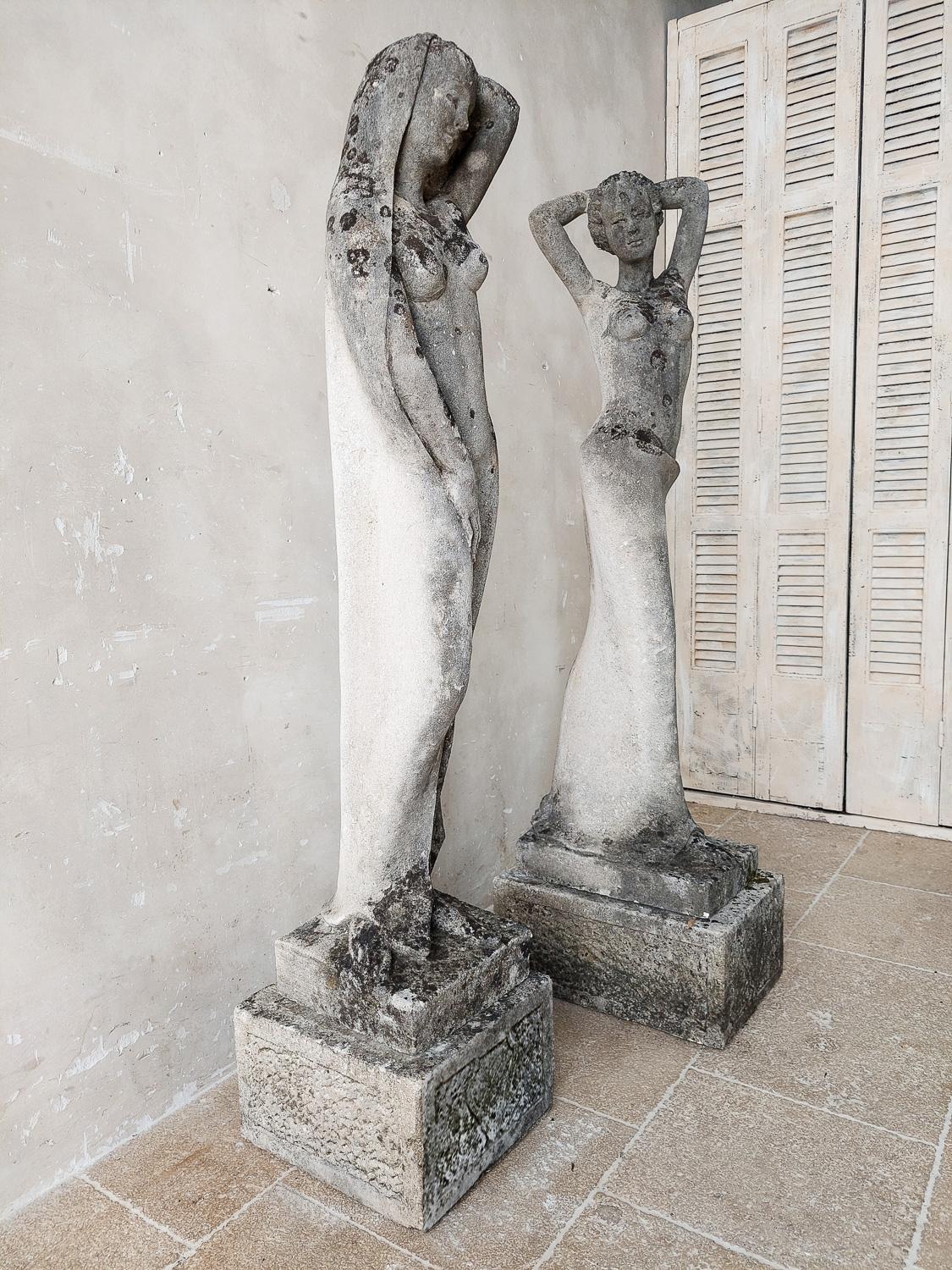 Pair of Art Nouveau Carved Stone Statues of Two Posing Venuses at 1stDibs