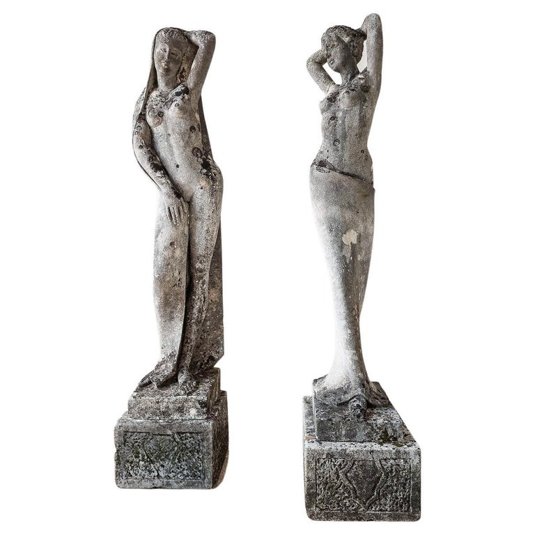 Pair of Art Nouveau Carved Stone Statues of Two Posing Venuses For Sale ...