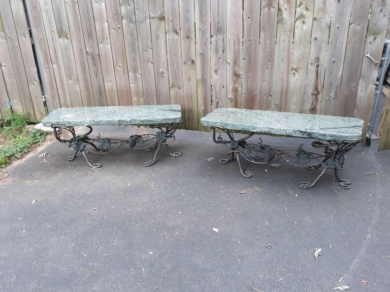 Pair of Art Nouveau Wrought Iron and Marble Garden Benches For Sale at ...