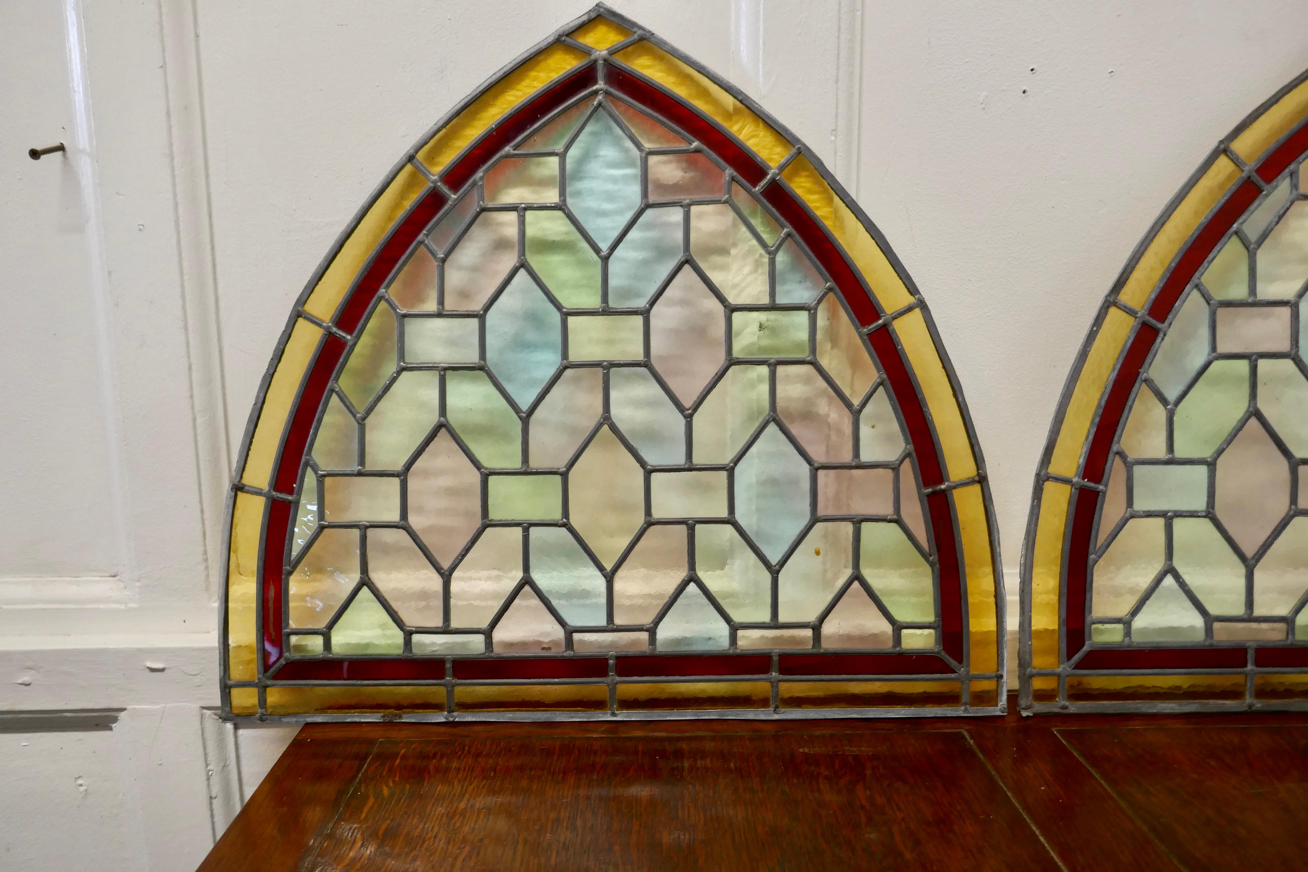 Pair of Arts and Crafts Arched Stained Glass Window Panels at 1stDibs