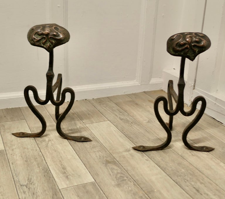 Pair of Arts and Crafts Copper and Iron Andirons or Fire Dogs For Sale ...