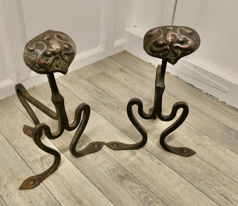 Pair of Arts and Crafts Copper and Iron Andirons or Fire Dogs For Sale ...
