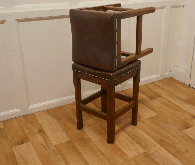 Pair of Arts and Crafts Golden Oak and Leather Stools For Sale at 1stDibs
