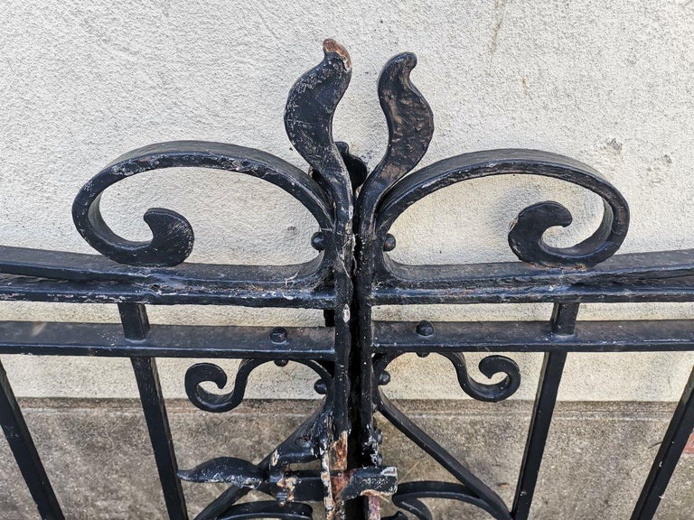 Pair of Arts and Crafts Hand Forged Iron Gates with Sweeping Top Rails ...
