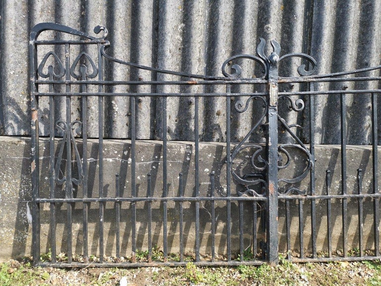 Pair of Arts and Crafts Hand Forged Iron Gates with Sweeping Top Rails ...