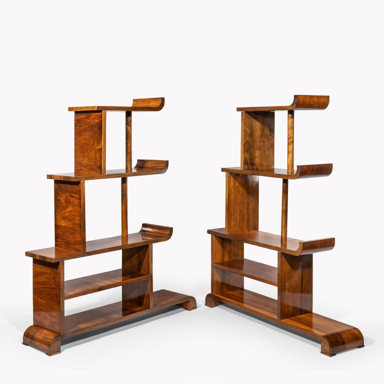 Pair of Asymmetrical Art Deco Walnut Shelves For Sale at 1stDibs
