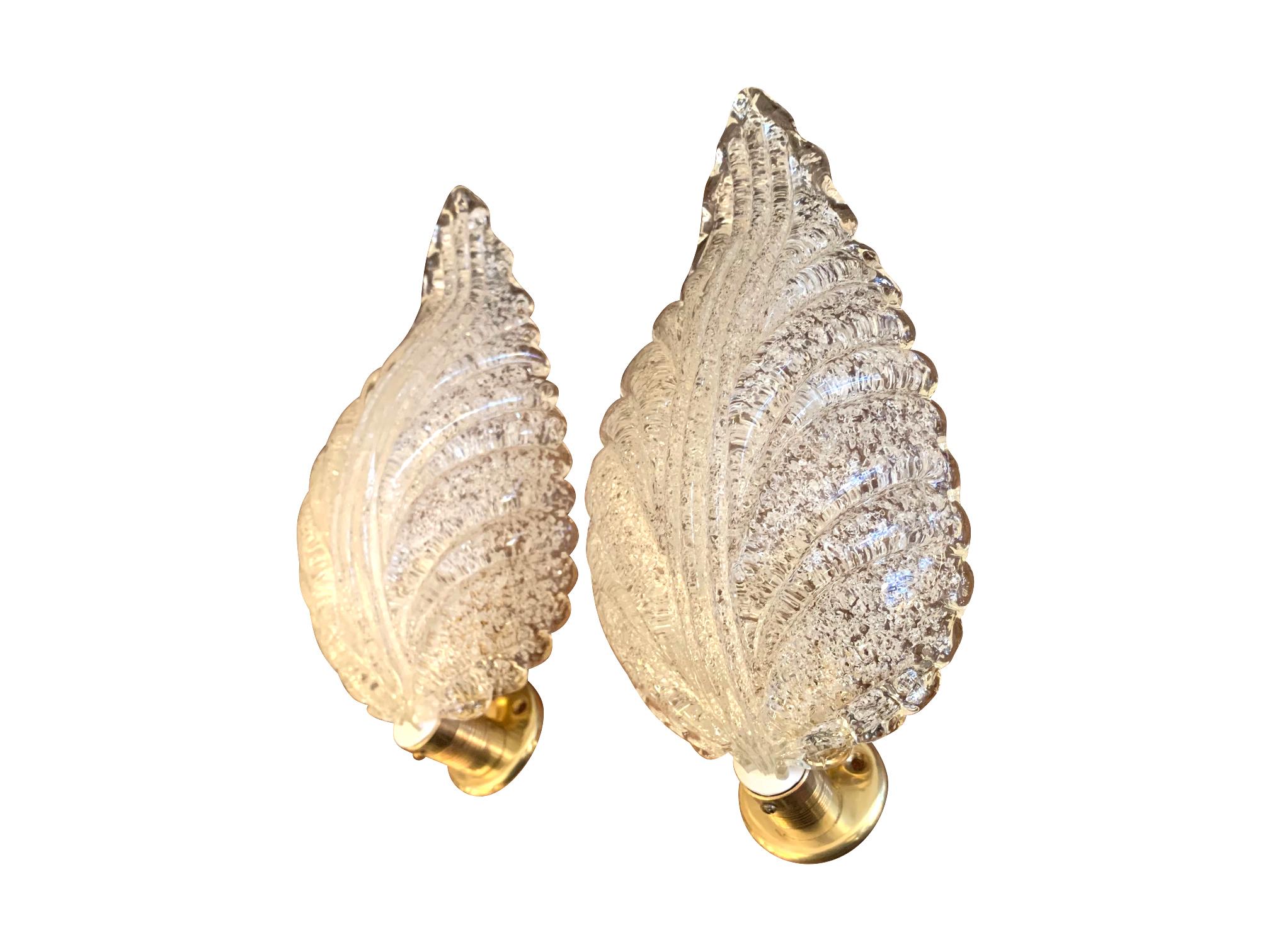 Pair of Barovier and Toso Murano Glass Leaf Wall Sconces with Scolloped ...