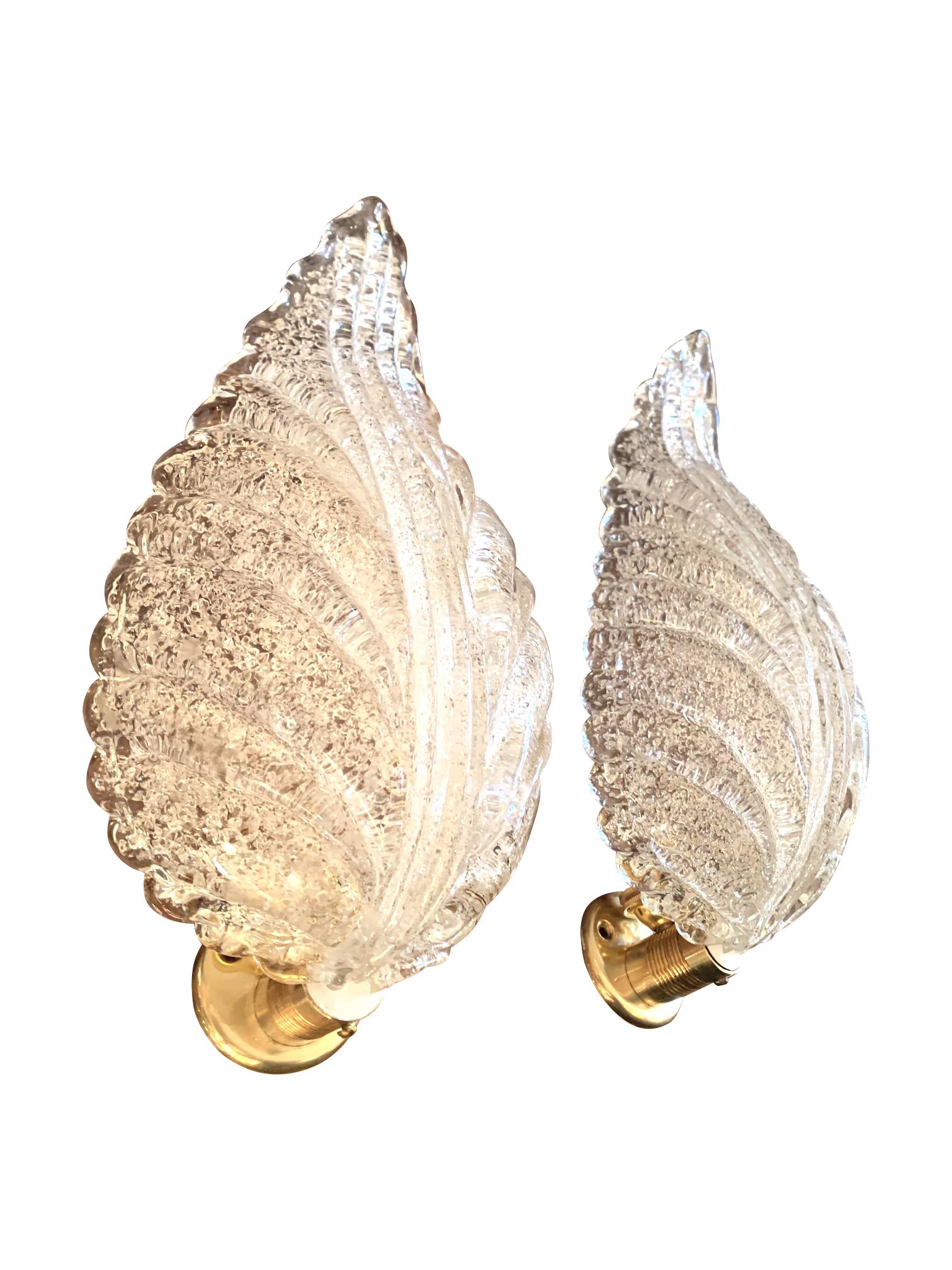 Pair of Barovier and Toso Murano Glass Leaf Wall Sconces with Scolloped ...