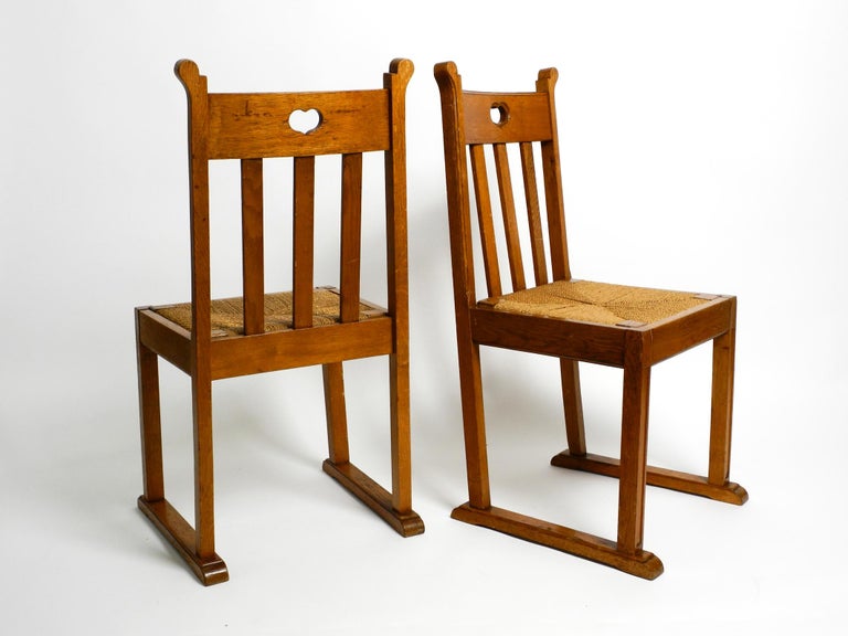 Pair of Beautiful Rare Mid Century Oak Chairs with Skid Feet and Wicker ...