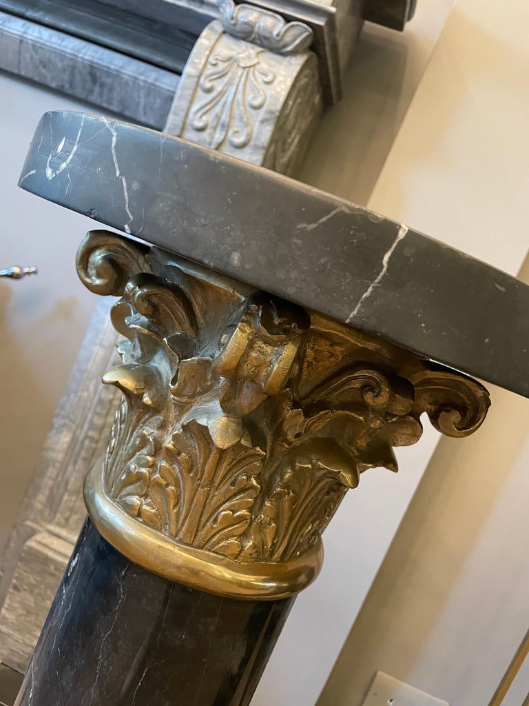 Pair of Black Fossil Marble and Bronze Columns at 1stDibs