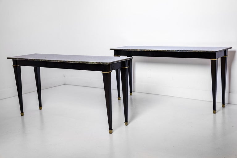 Pair of Black Lacquered Neo Classic Style Consoles with Labradorite ...