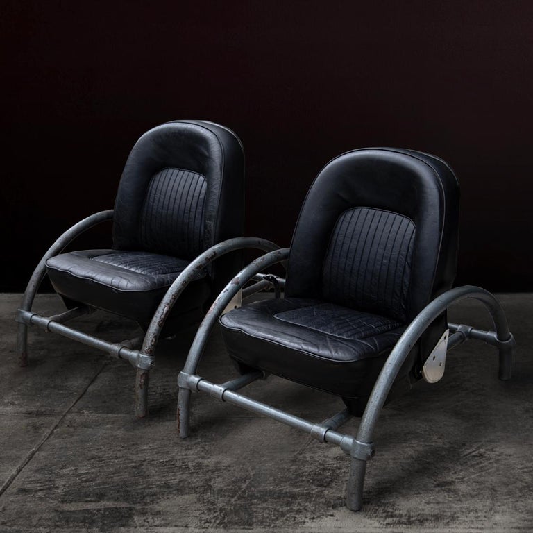 Pair of Black Leather Ron Arad Rover Chairs by One Off Ltd, London ...