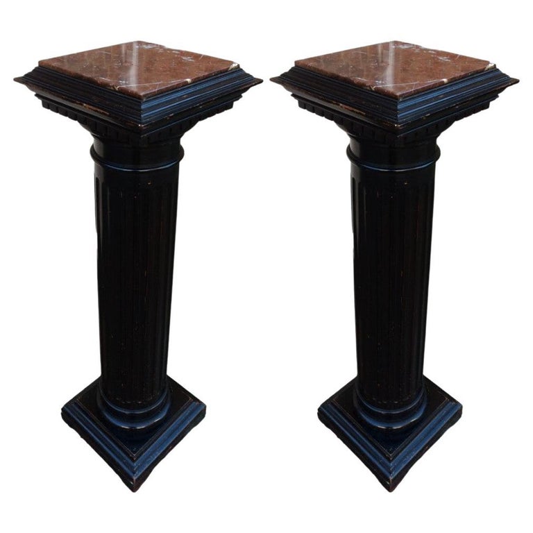 Pair of Black Painted Pedestals For Sale at 1stDibs