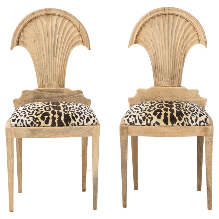 Pair of Bleached Italian Hall Chairs For Sale at 1stDibs
