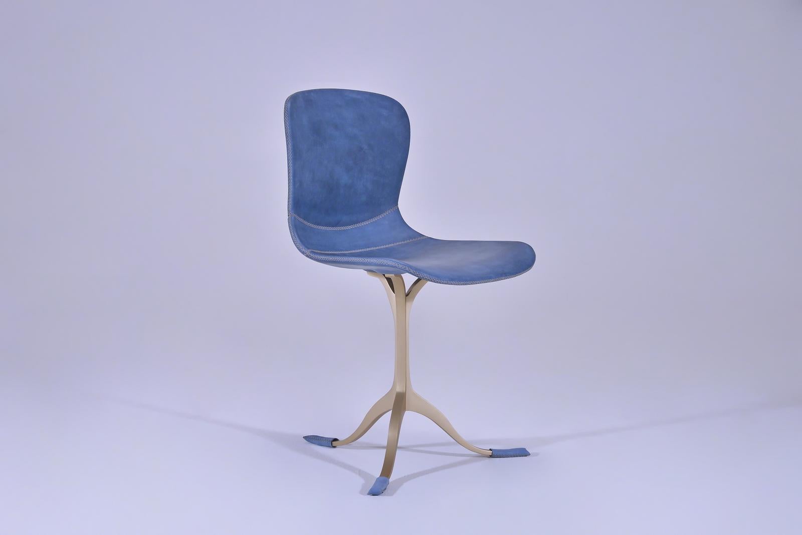 A Pair of Blue Leather and Golden Sand Cast Brass Chairs by P ...