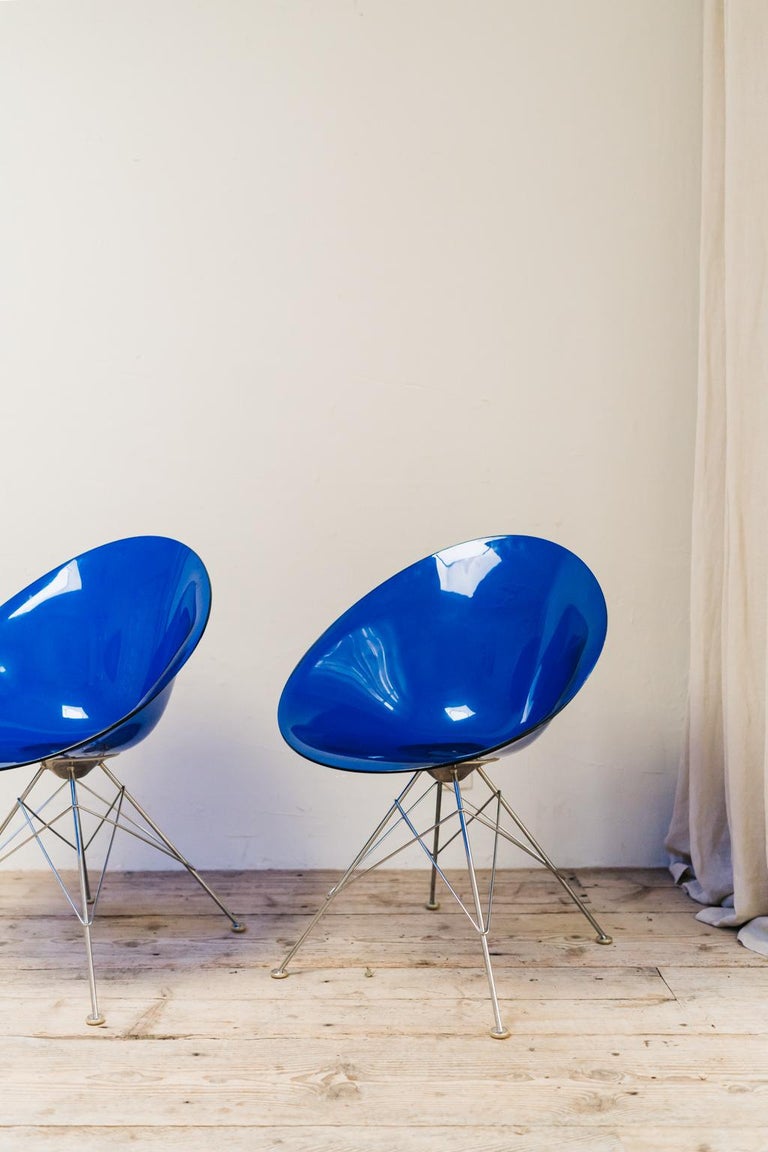 Pair of Blue Plexi Ero Chairs by Philippe Starck for Kartell For Sale ...