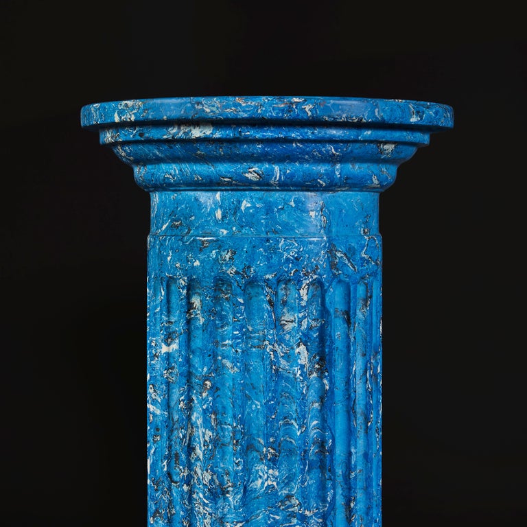 A Pair of Blue Scagliola Columns For Sale at 1stDibs