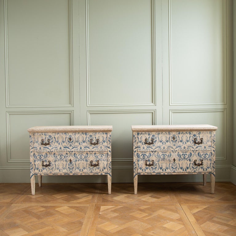 Pair of Blue/White Hand Painted Italian Chests of Drawers / Commodes ...