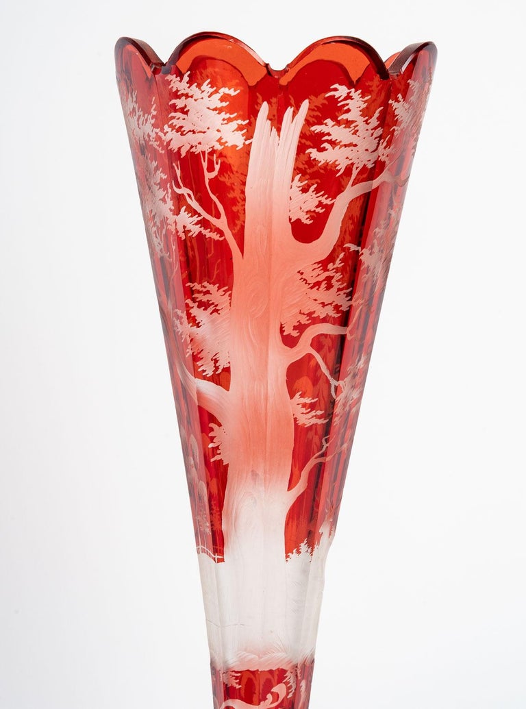 Pair of Bohemian Flute-Shaped Vases For Sale at 1stDibs