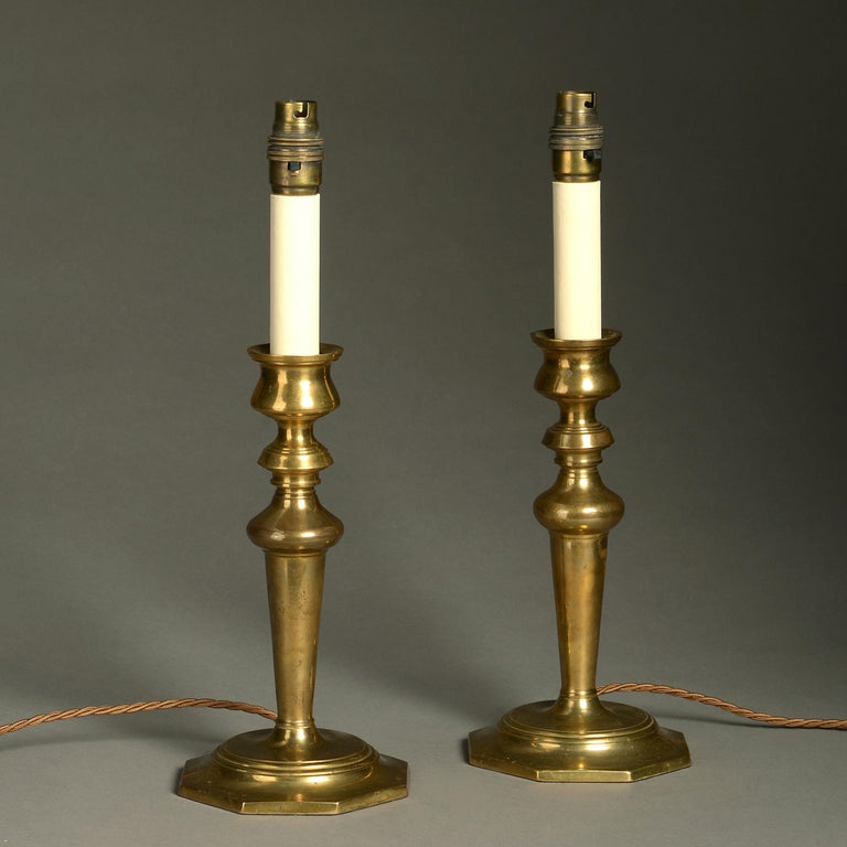 Pair of Brass Candlestick Lamps at 1stDibs