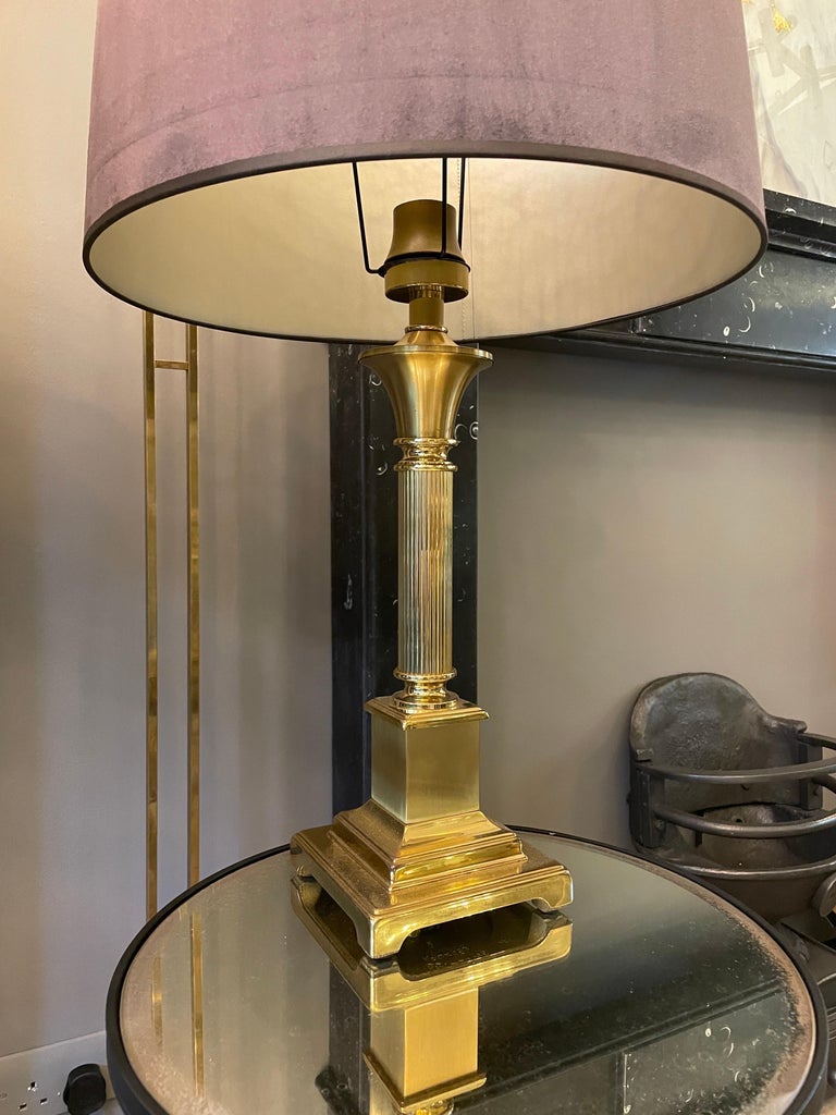 A Pair Of Brass Column Table Lamps For Sale at 1stDibs