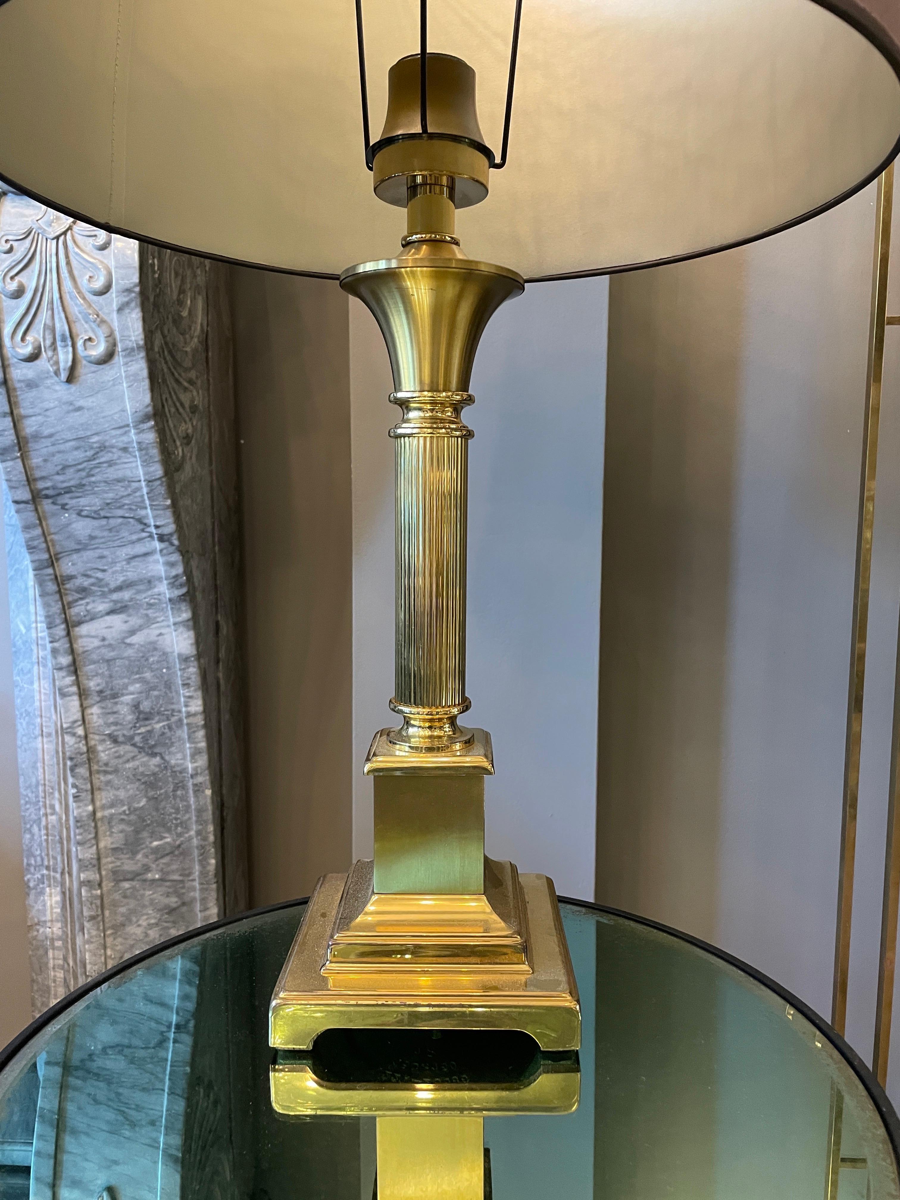 A Pair Of Brass Column Table Lamps For Sale at 1stDibs