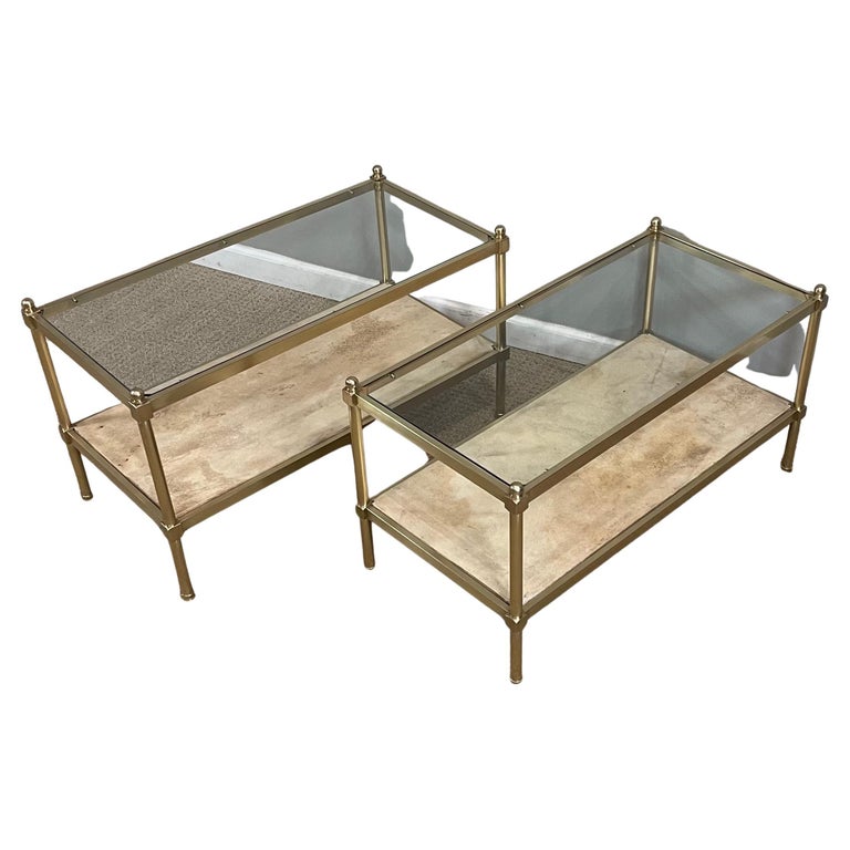 Pair of Brass Glass and Parchment Side Tables at 1stDibs