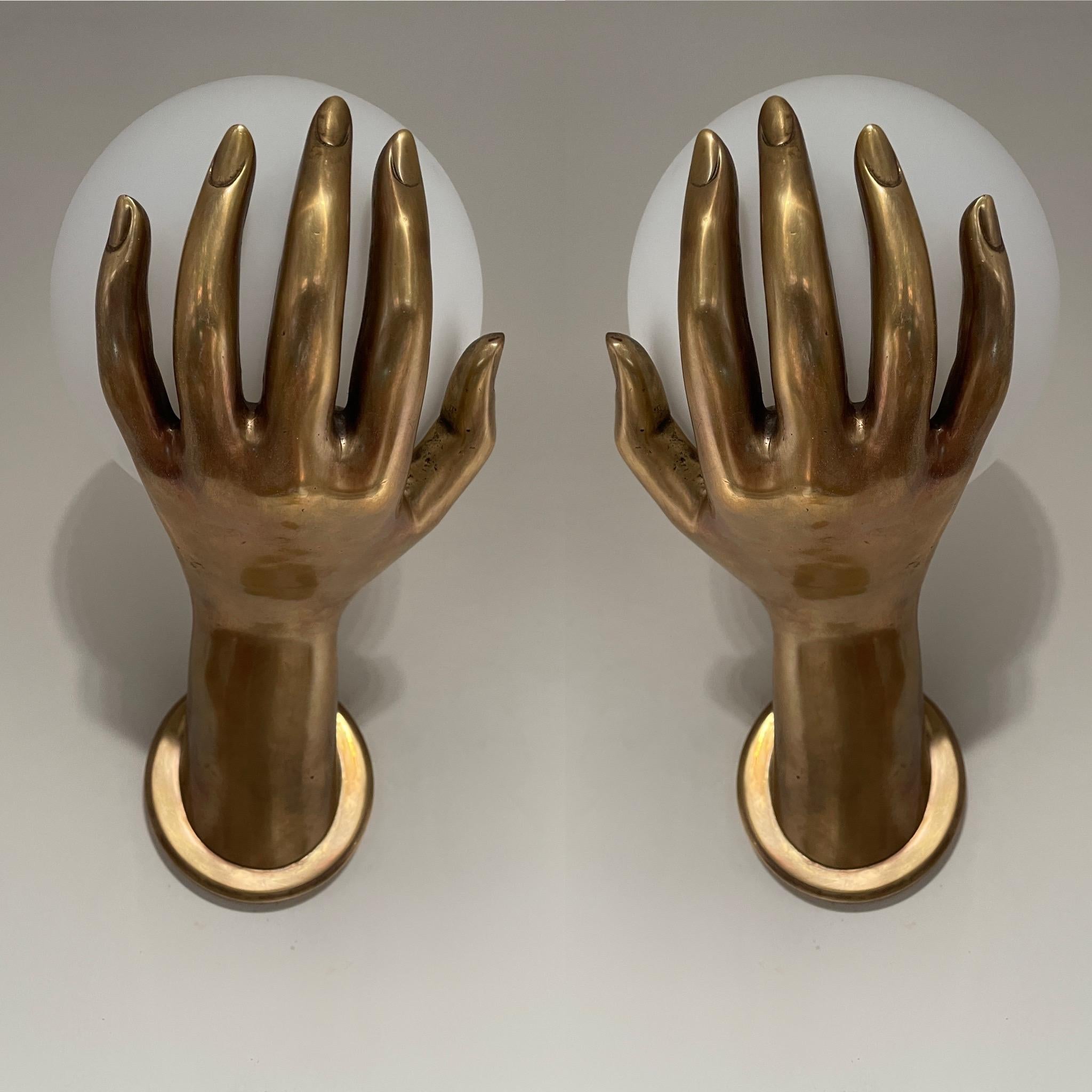 Pair of Brass Hand Wall Lights at 1stDibs
