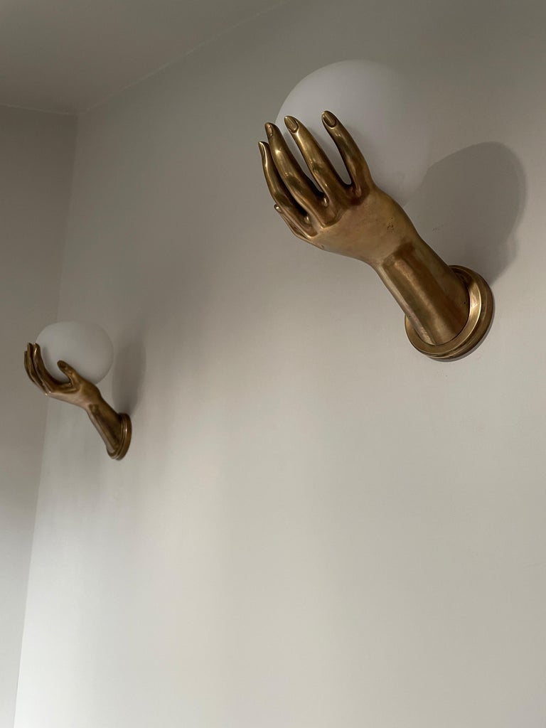 Pair of Brass Hand Wall Lights For Sale at 1stDibs