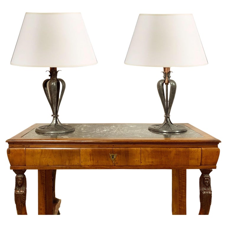 A Pair of British Designed Copper and Steel Table Lamps For Sale at 1stDibs