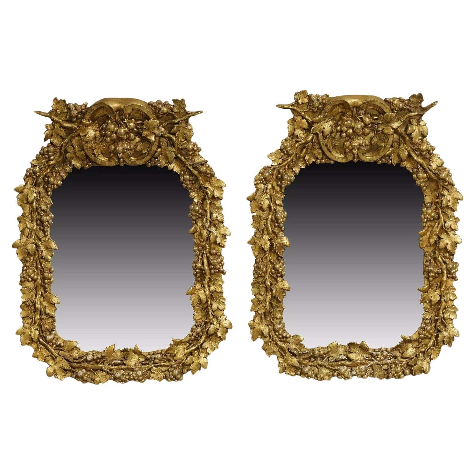 Large Antique French Statement Mirror Antiqued Foxed Glass Carved Wood ...