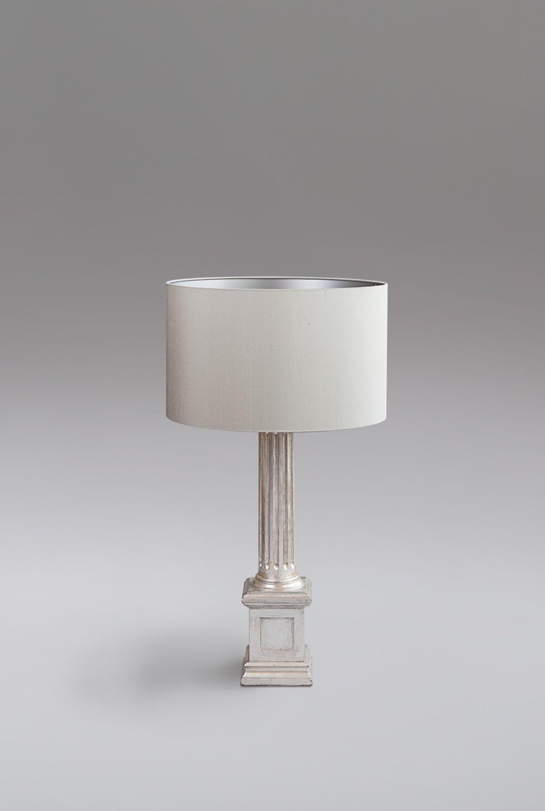 Pair of Carved and Painted Wood Column Table Lamps For Sale at 1stDibs