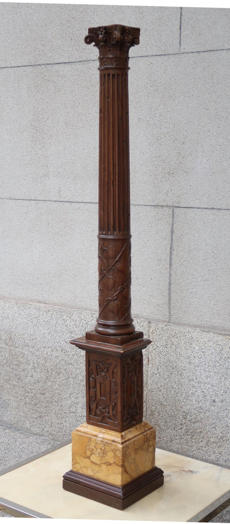 Pair of Carved Wood and Marble Neoclassical Italian Columns, 19th ...