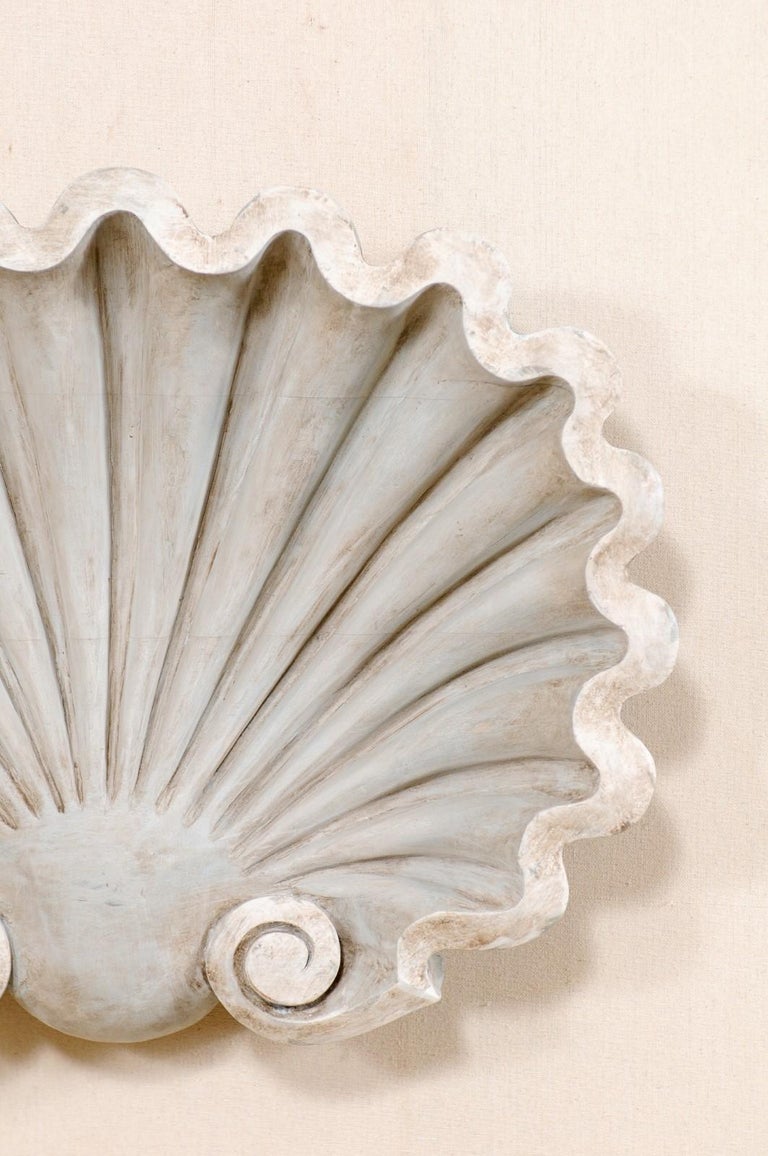 Pair of Carved Wood Wall Plaques in Beautiful Clam Shell Design at 1stDibs