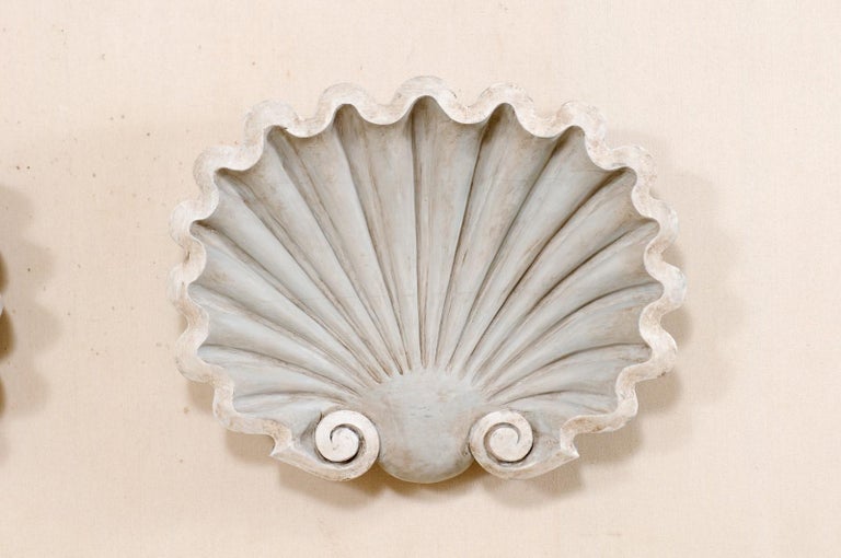 Pair of Carved Wood Wall Plaques in Beautiful Clam Shell Design at 1stDibs