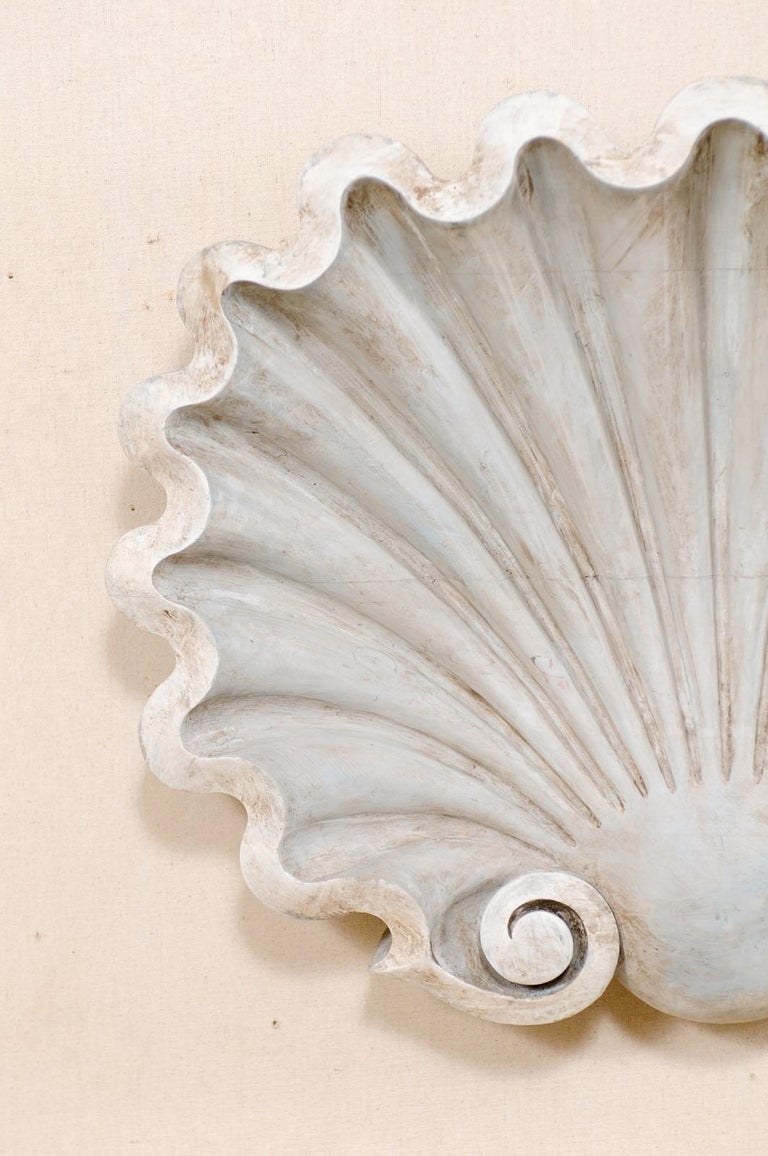 Pair of Carved Wood Wall Plaques in Beautiful Clam Shell Design at 1stDibs