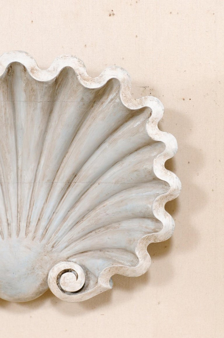 Pair of Carved Wood Wall Plaques in Beautiful Clam Shell Design at 1stDibs