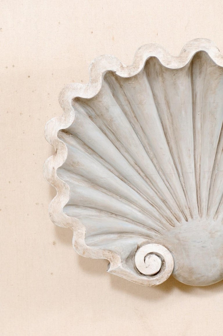 Pair of Carved Wood Wall Plaques in Beautiful Clam Shell Design at 1stDibs