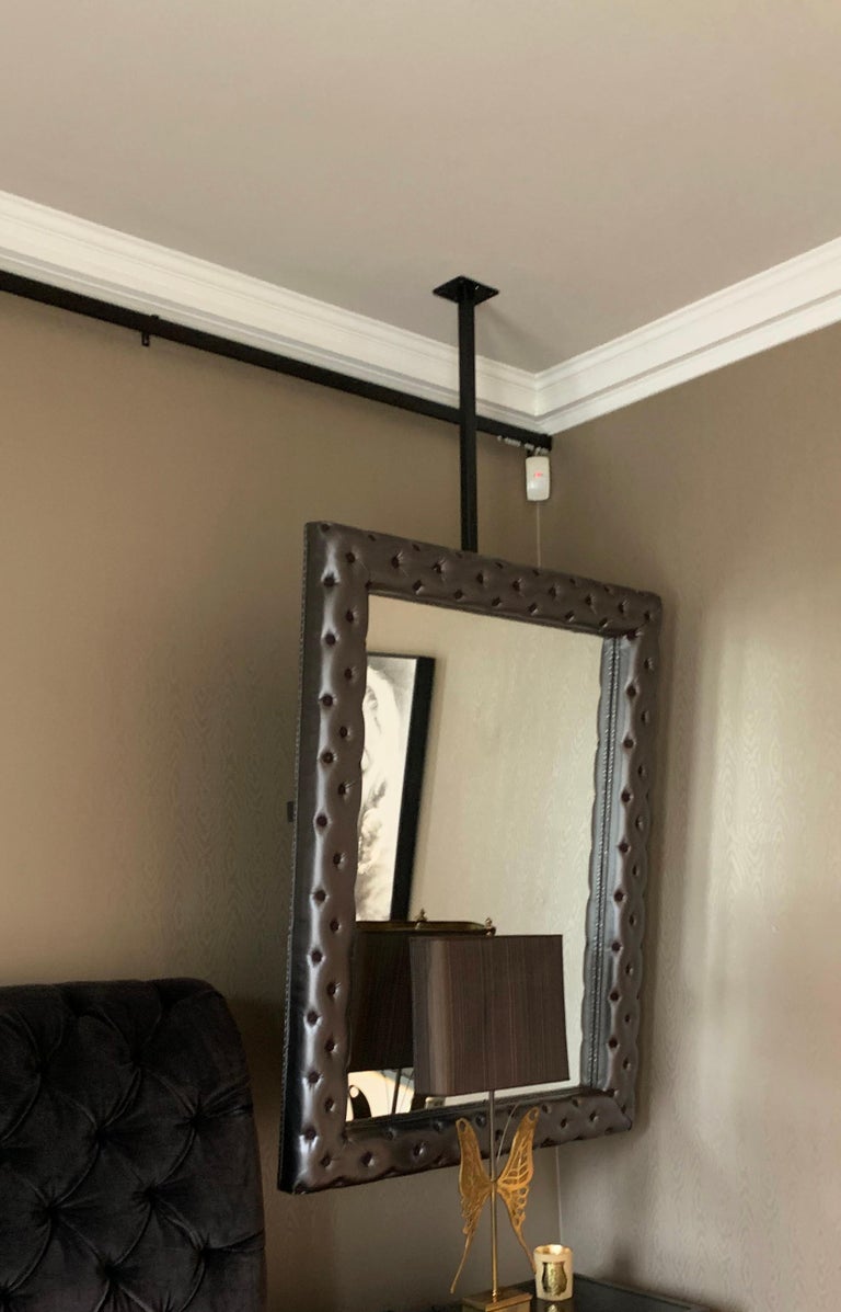 Chesterfield Style Ceiling Hung Deep Buttoned Mirrors in Grey Silk ...