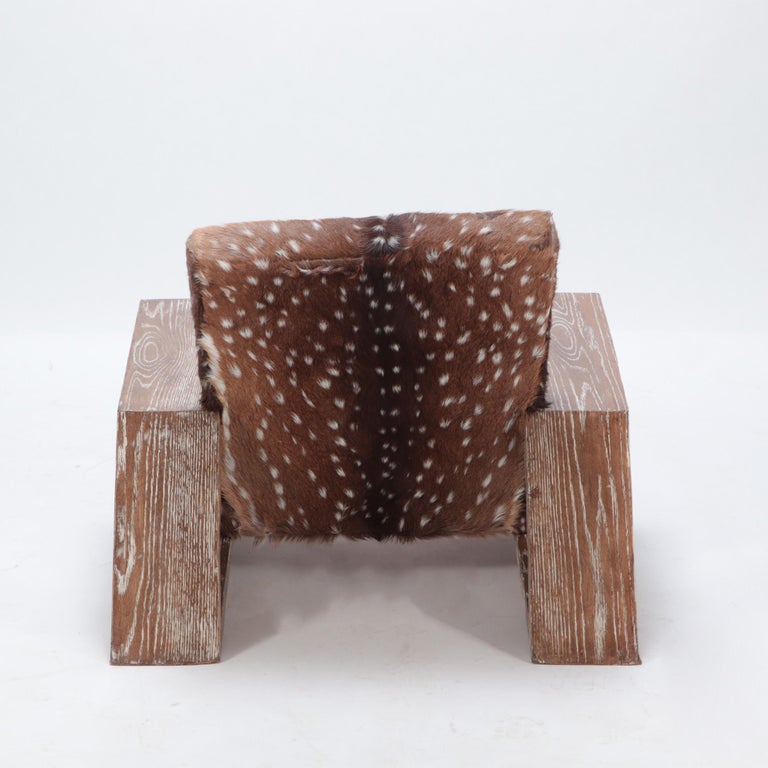 Pair of Cerused Oak and Deer Hide Chairs, Contemporary For Sale at 1stDibs