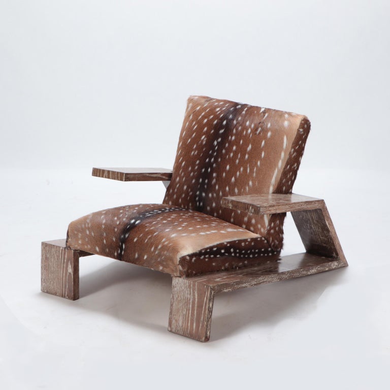 Pair of Cerused Oak and Deer Hide Chairs, Contemporary For Sale at 1stDibs